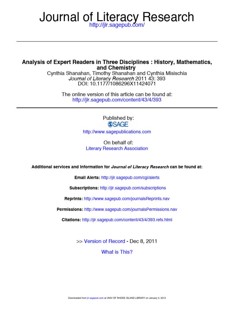 Shanahan, Et Al - Analysis of Expert Readers in Three Disciplines | PDF ...