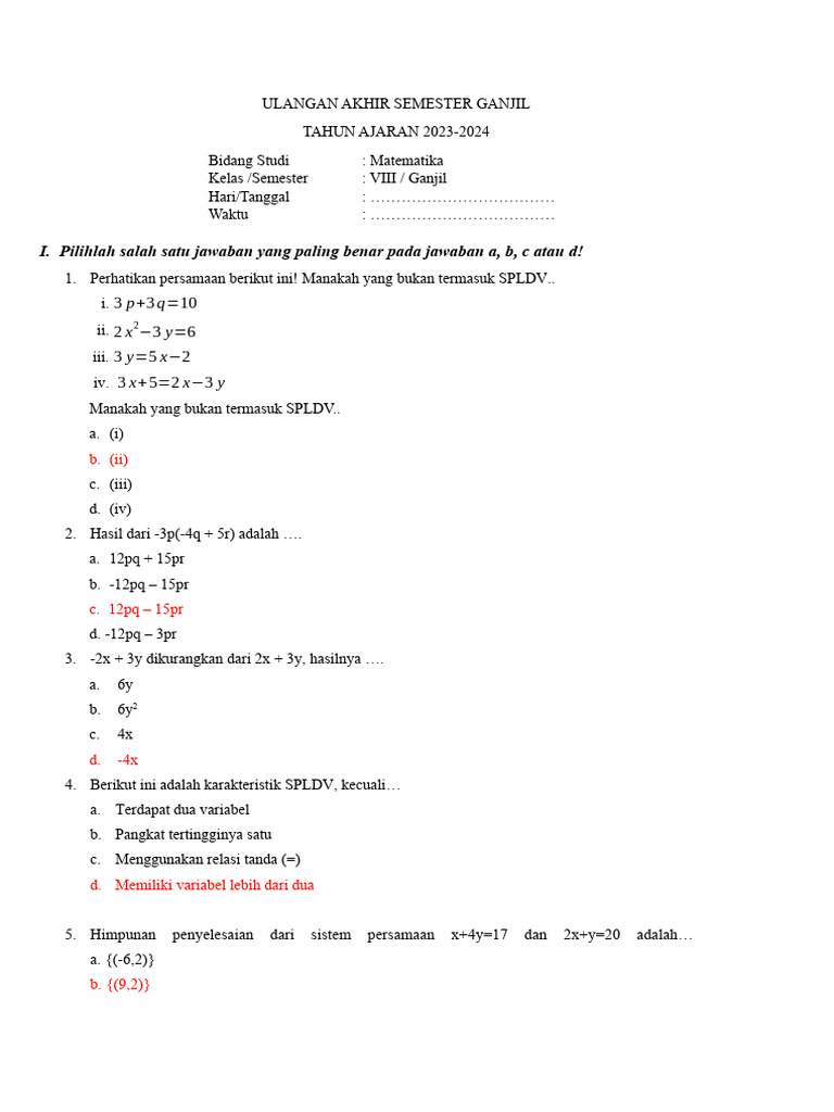 Uas Ganjil 2023 Kurmer | PDF