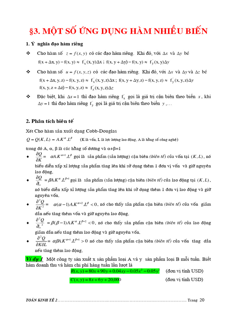Ch2-3- Một số Ứng dụng Hàm nhiều biến | PDF