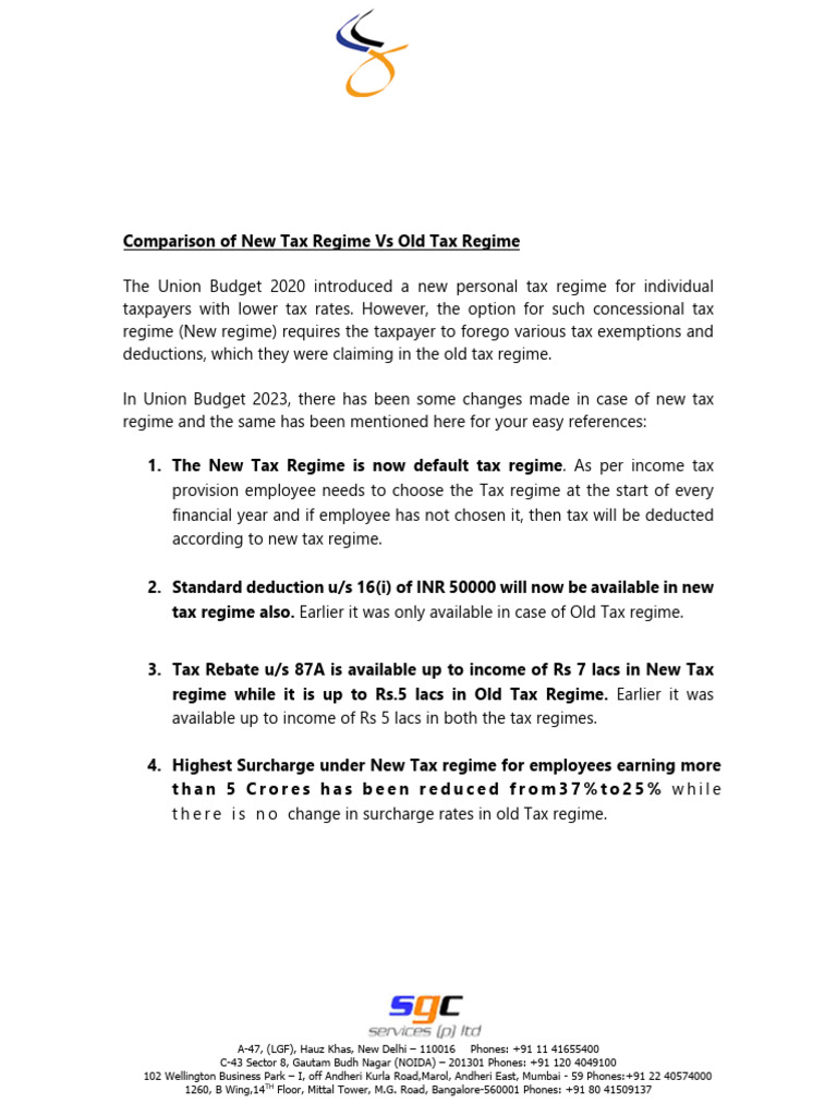 New vs Old Tax Regime Comparison | PDF | Taxes | Payments