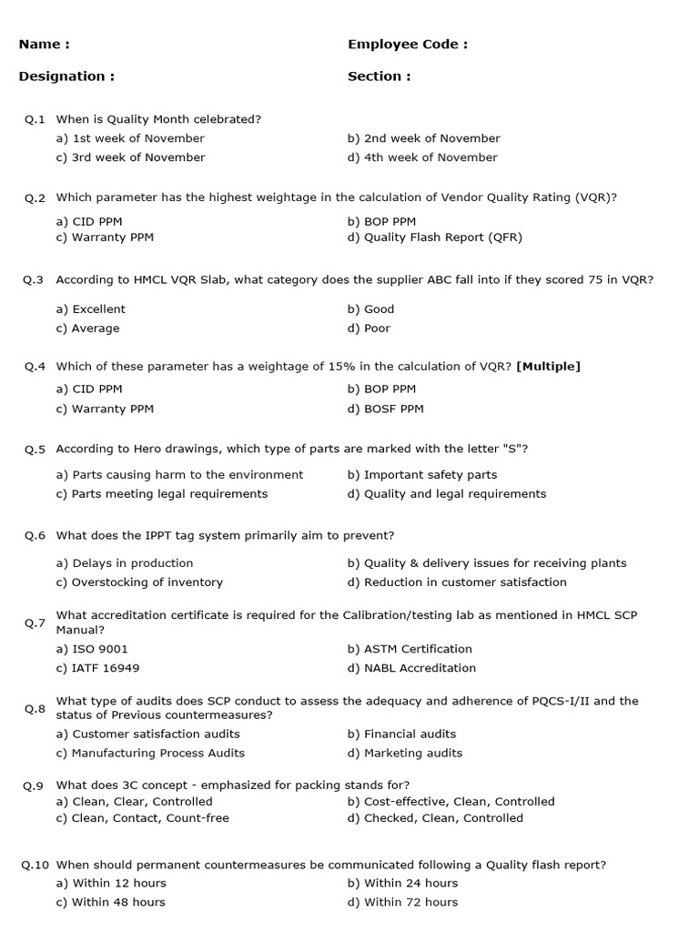HMCL SCP Quality Assessment Guide | PDF | Audit | Iso 9000