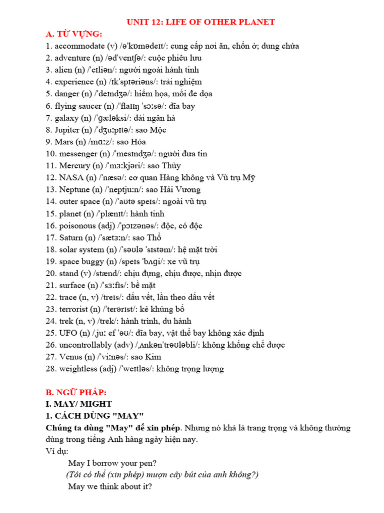 Bài Tập Anh 8 Theo Unit E8 UNIT 12 | PDF | Pluto | Mars