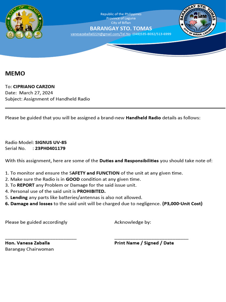 Handheld Radio Assignment Memo | PDF
