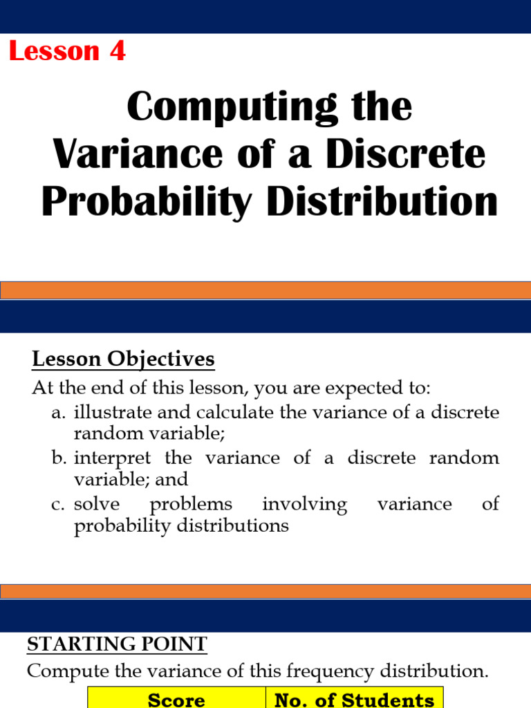Lesson-4 STATISTICS AND PROBABILITY | PDF | Variance | Standard Deviation
