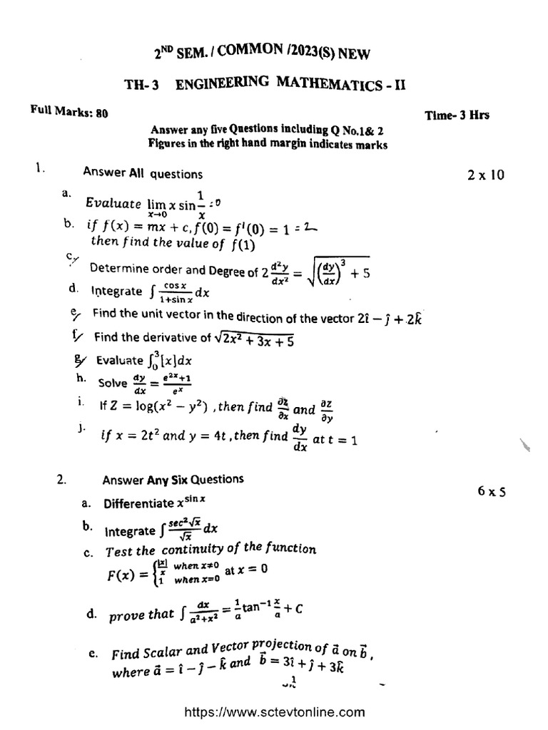 All 2 Sem Engineering Mathematics 2 Summer 2023 Pdf
