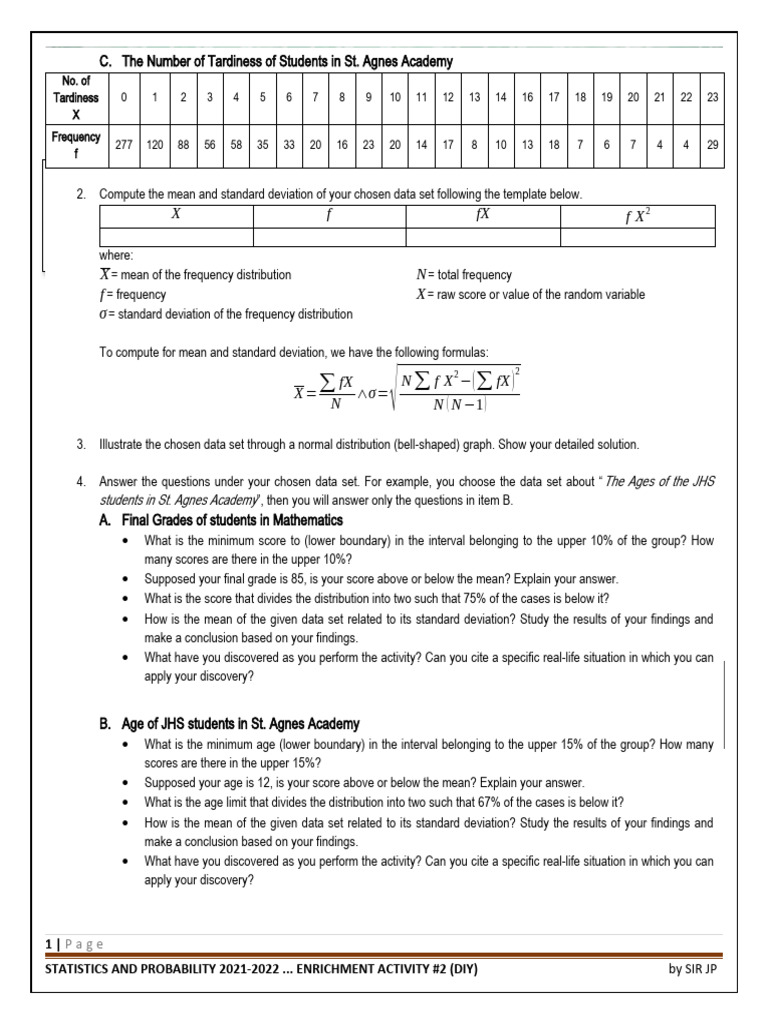 SP SLM 3 - Normal Distribution Part 1 - Enrichment Activity | PDF ...