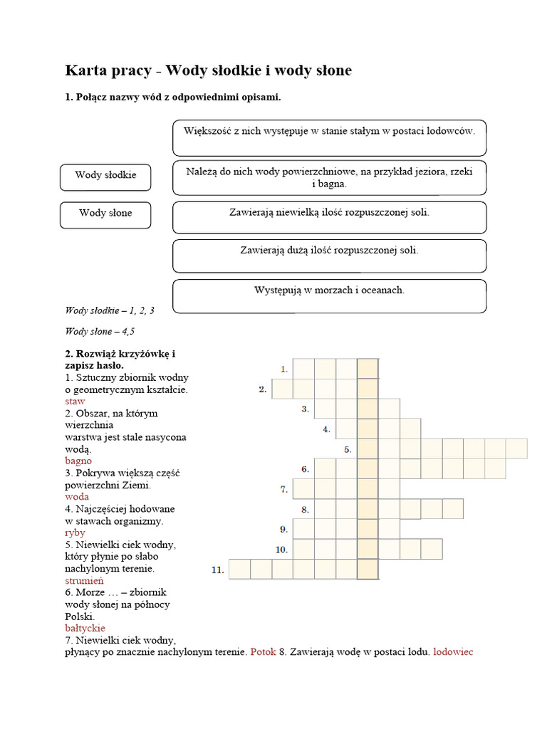Karta Pracy Do Lekcji 49 Wody Slodkie I Wody Slone | PDF