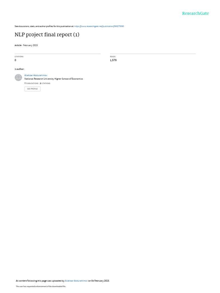 NLP Project Final Report1 | PDF | Learning | Machine Learning