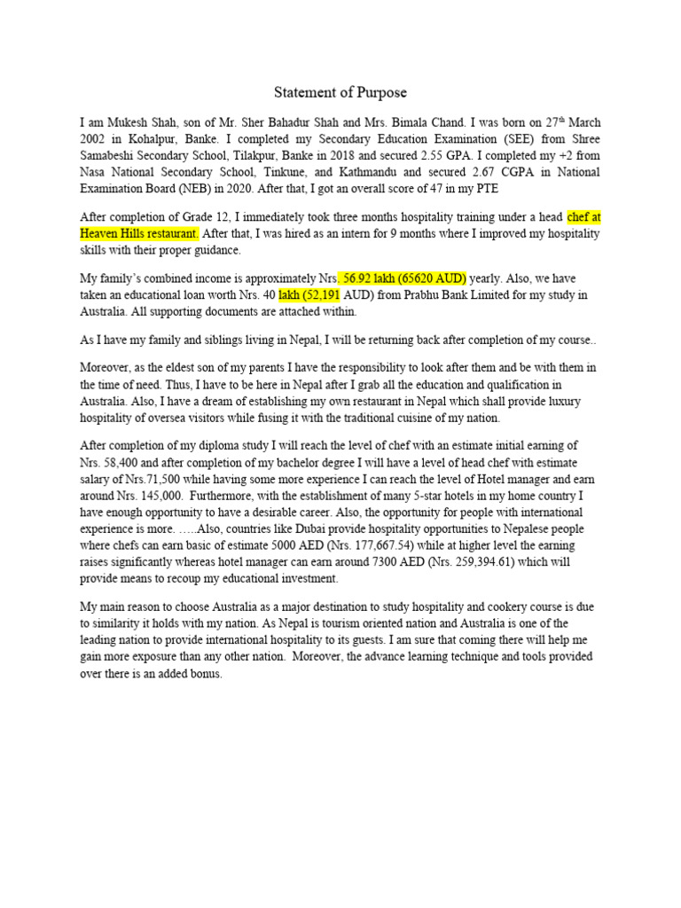 Statement of Purpose | PDF
