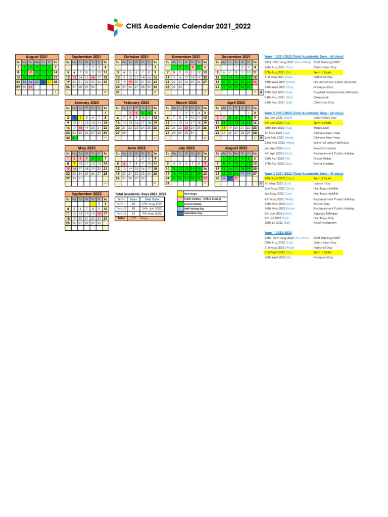 CHIS 2021-2022 School Calendar | PDF | Observances | Holidays