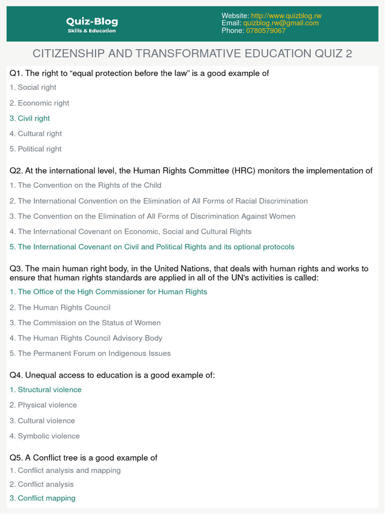 Citizenship and Transformative Education QUIZ 2 | PDF | Human Rights ...