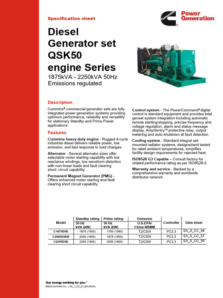 Cummins EA_T_CC_27_EN Specification Sheet Q50 (0623) | PDF | Electric ...