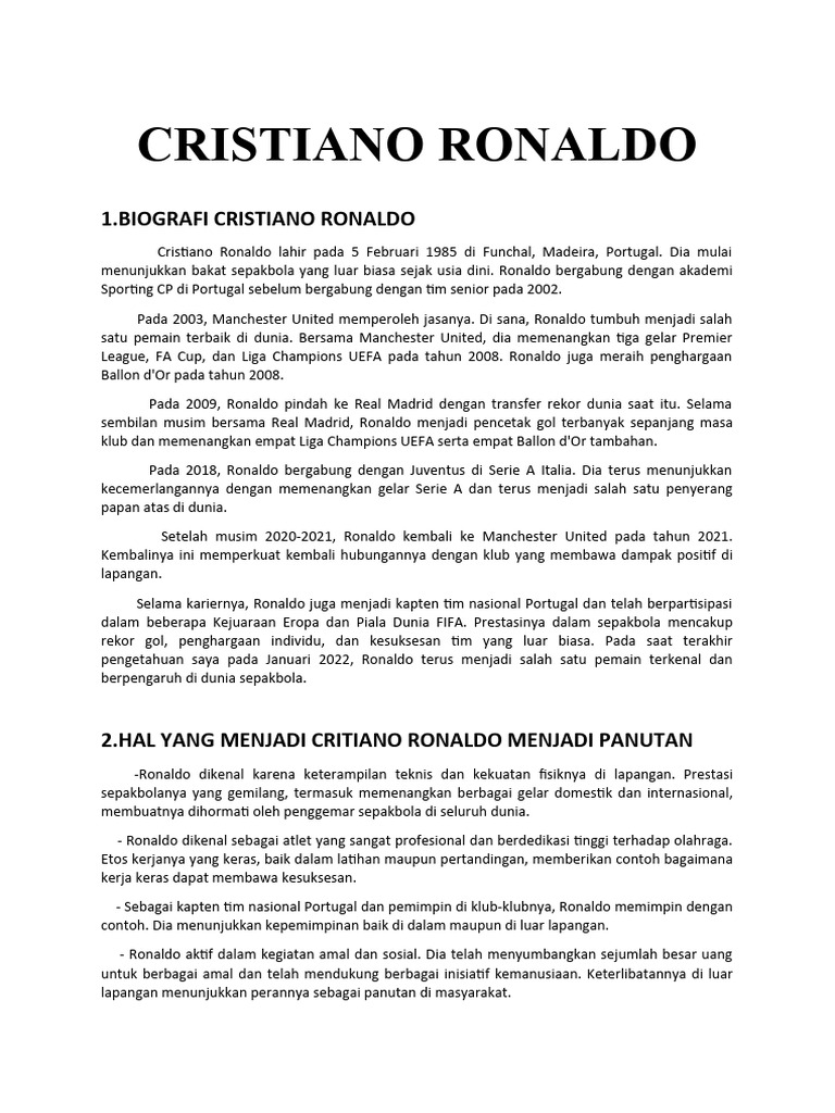 Biografi Singkat Cristiano Ronaldo | PDF | Olahraga & Rekreasi