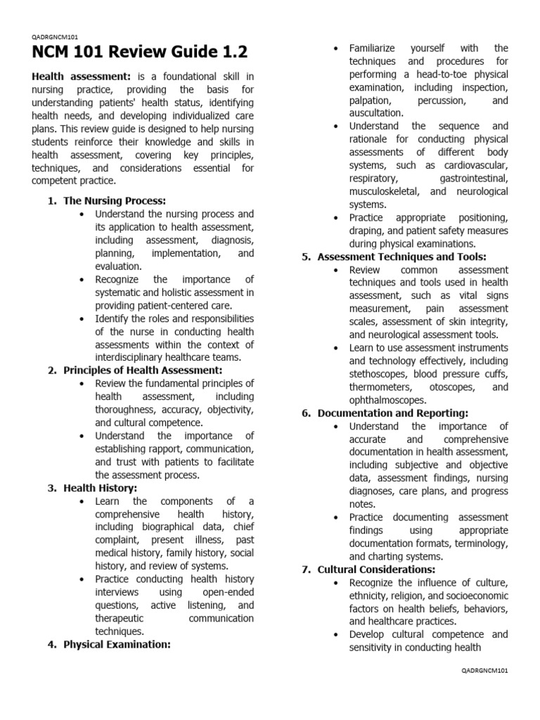 NCM 101 Review Guide 1.2 Finals | PDF | Negligence | Tort