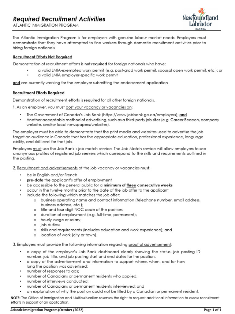 Atlantic Immigration: Employer Guide | PDF | Recruitment | Employment