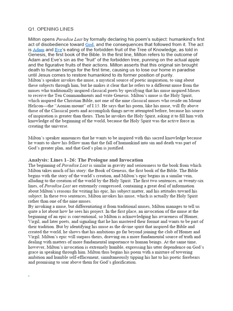 Paradise Notes | PDF | Paradise Lost | Satan