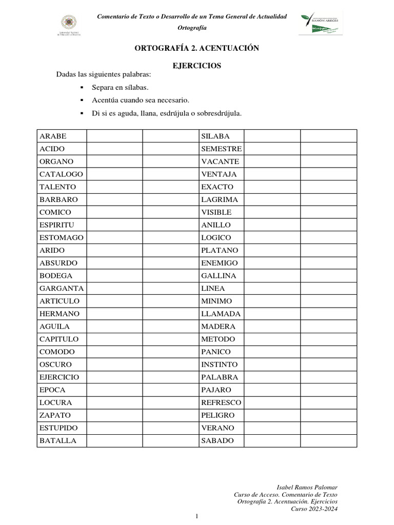 Ortografía 2. Acentuación. Ejercicios | PDF