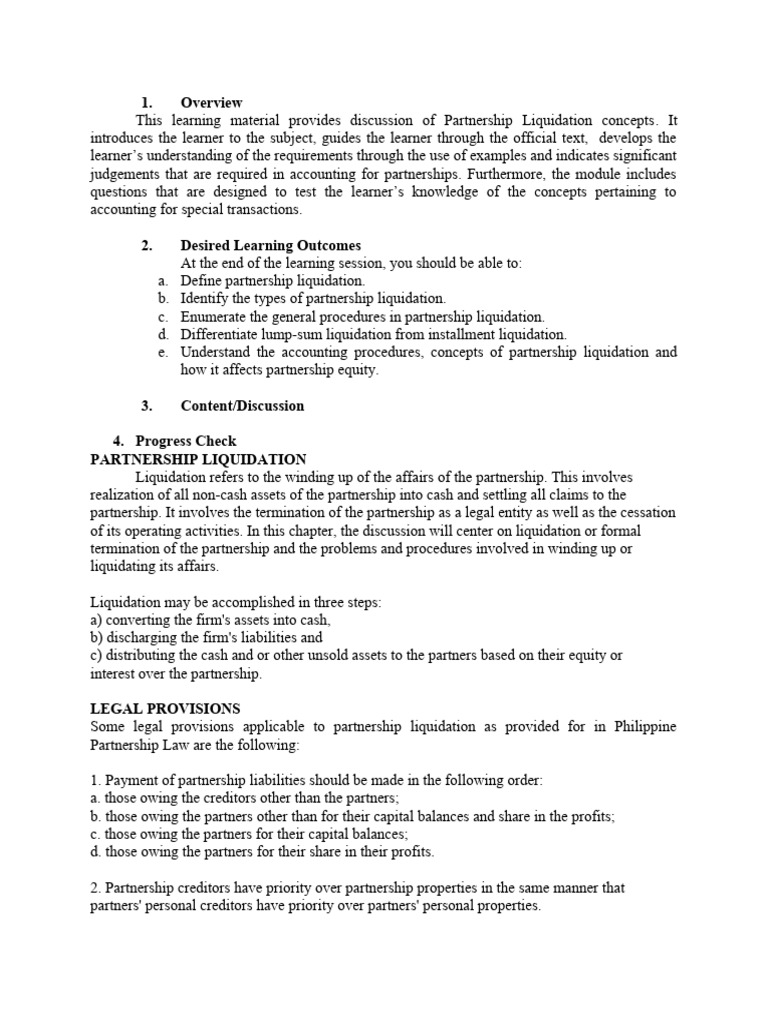 Partnership Liquidation | PDF | Partnership | Interest