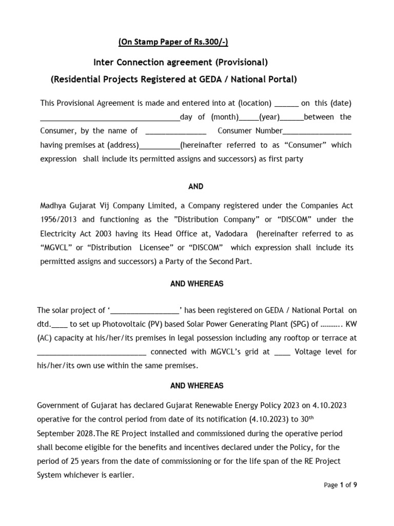 Provisional Agreement For Residential Project Registered Under New ...