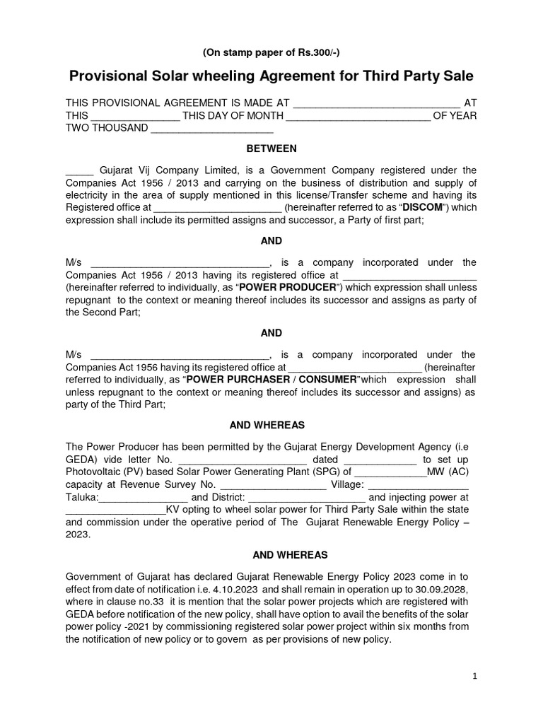 Provisional Solar Wheeling Agreement | PDF | Solar Power | Electrical Grid
