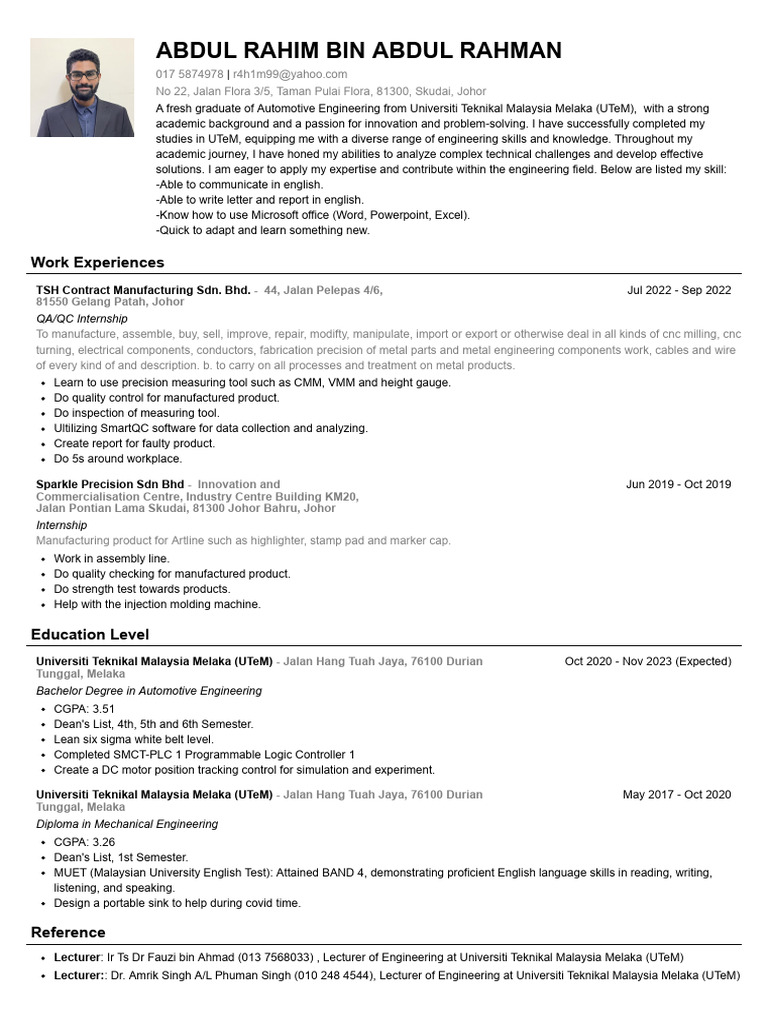 ABDUL RAHIM Resume and Cert | PDF | Engineering