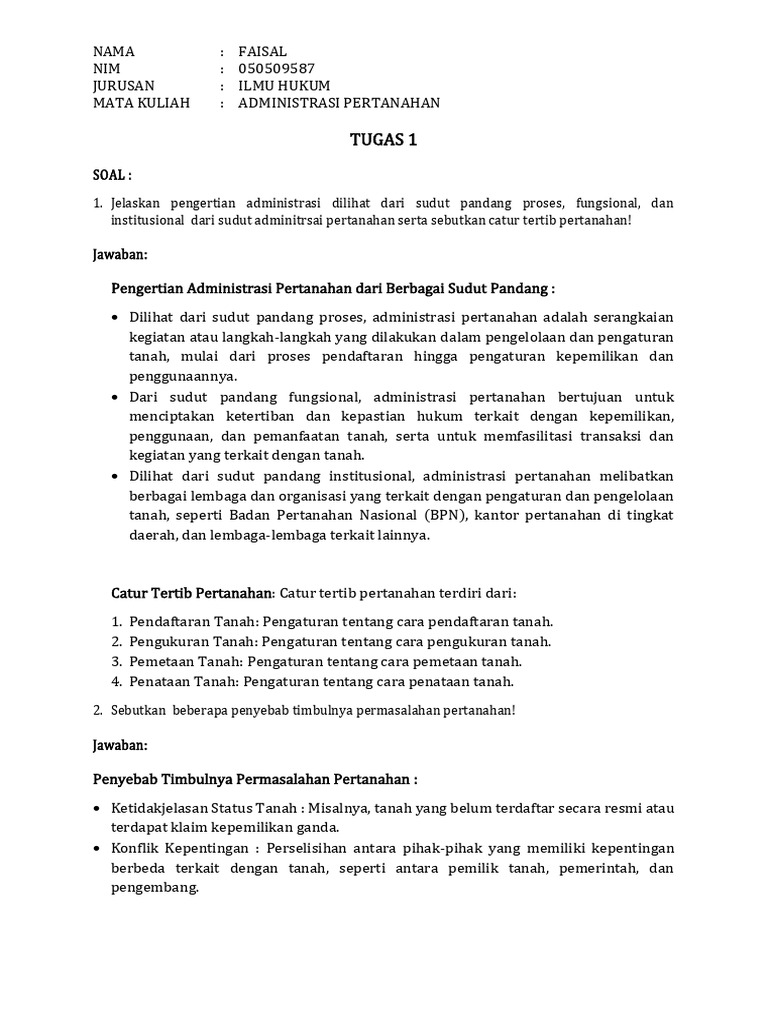 Administrasi Pertanahan Tugas 1 | PDF | Ilmu Sosial | Hukum