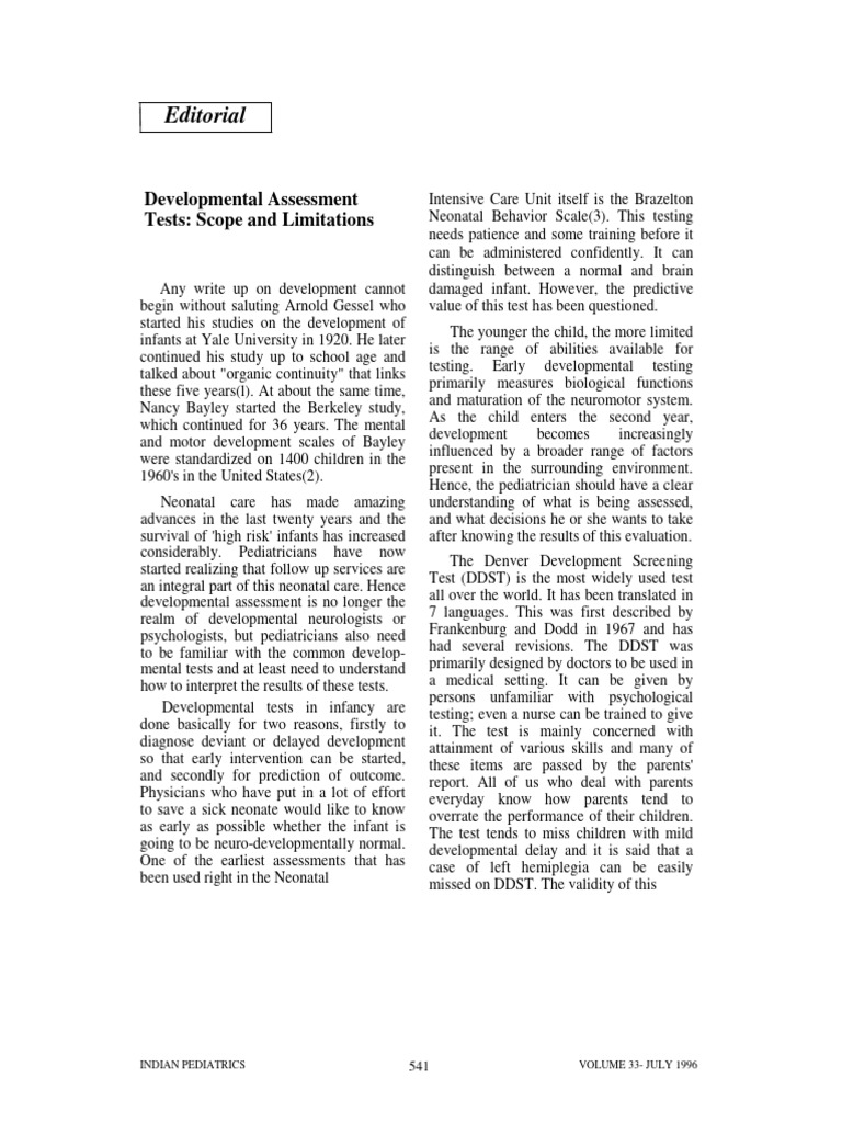 Editorial: Developmental Assessment Tests: Scope and Limitations | PDF ...