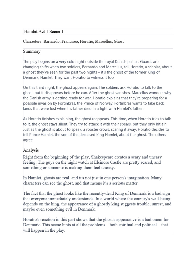 Hamlet Summary and Analysis | PDF | Hamlet