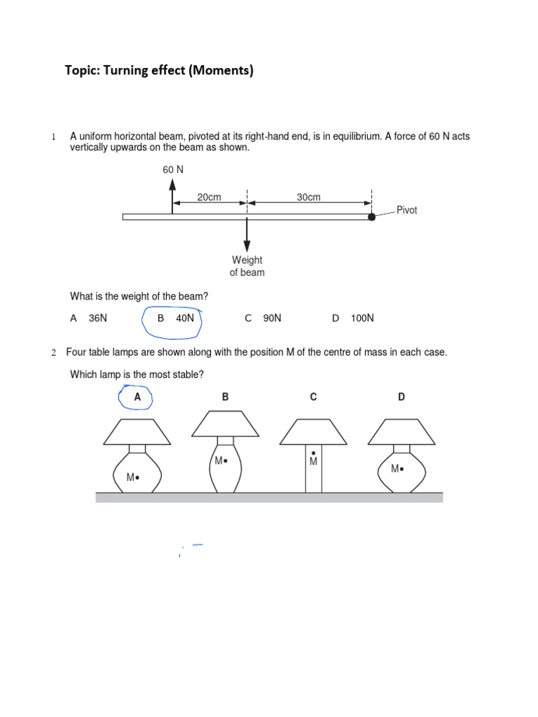 Worksheet - Moment (1) Solved | PDF | Center Of Mass | Weight