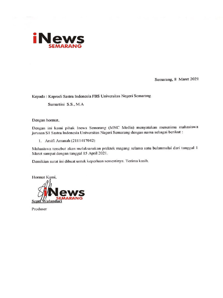 Surat Diterima PKL | PDF