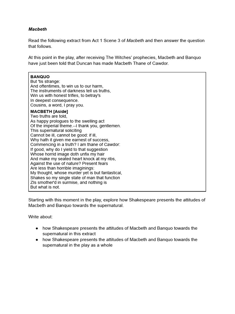 Macbeth Practise Question | PDF | Macbeth | Adam And Eve