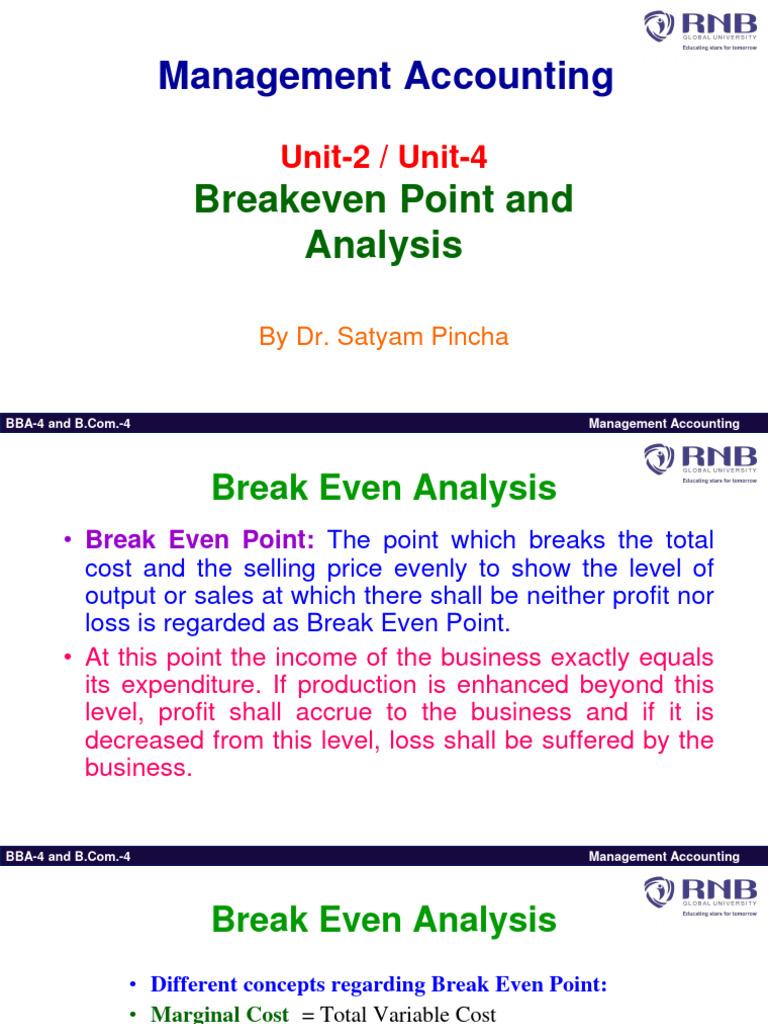 Original 1706520825 12-01-24 Unit-2 Breakeven Point and Their Analysis ...