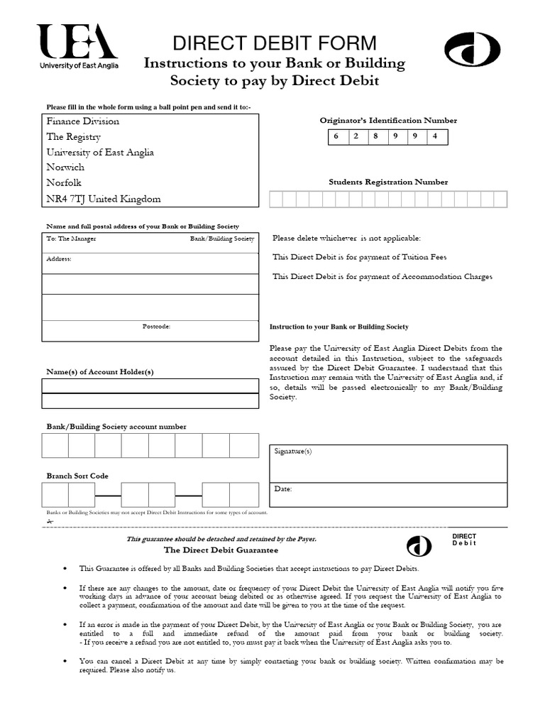 Direct Debit Form | Download Free PDF | Debit Card | Money