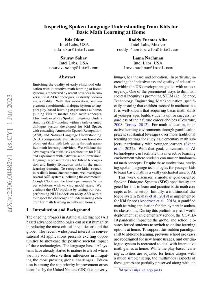 Inspecting Spoken Language Understanding From Kids | PDF | Speech Recognition | Artificial ...