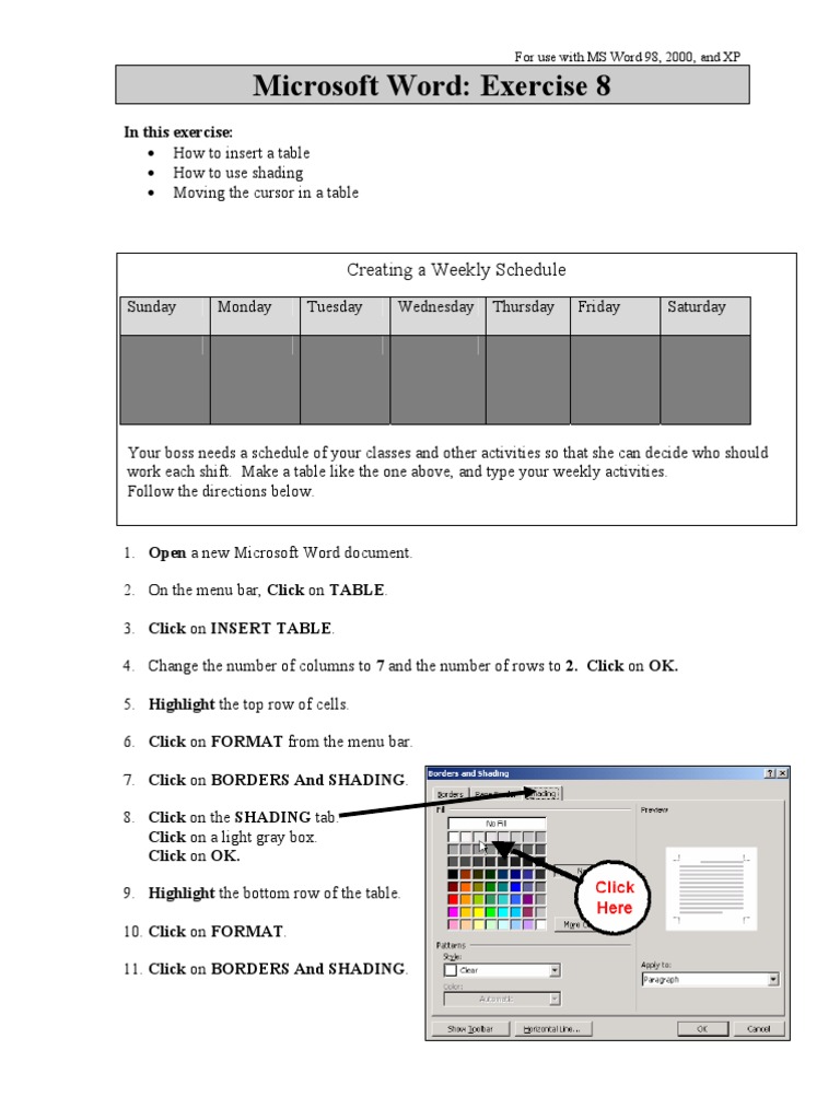 MS Word Table Practice Exercise Guide | PDF