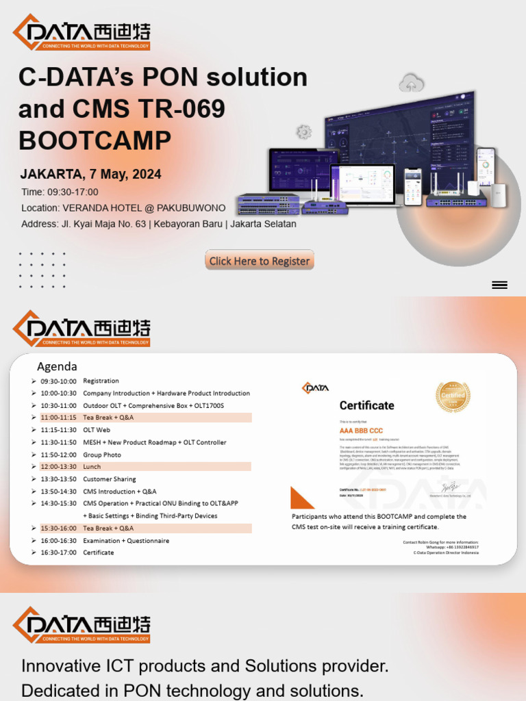 C-Data's Pon Solution and Cms Tr-069 Bootcamp in Jakarta | PDF