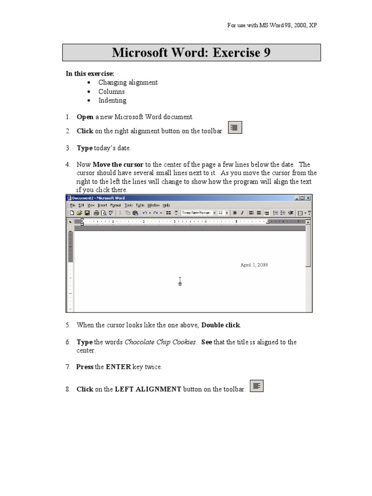 Word Exercise 9 - Columns and Indenting | PDF | Foods | Software