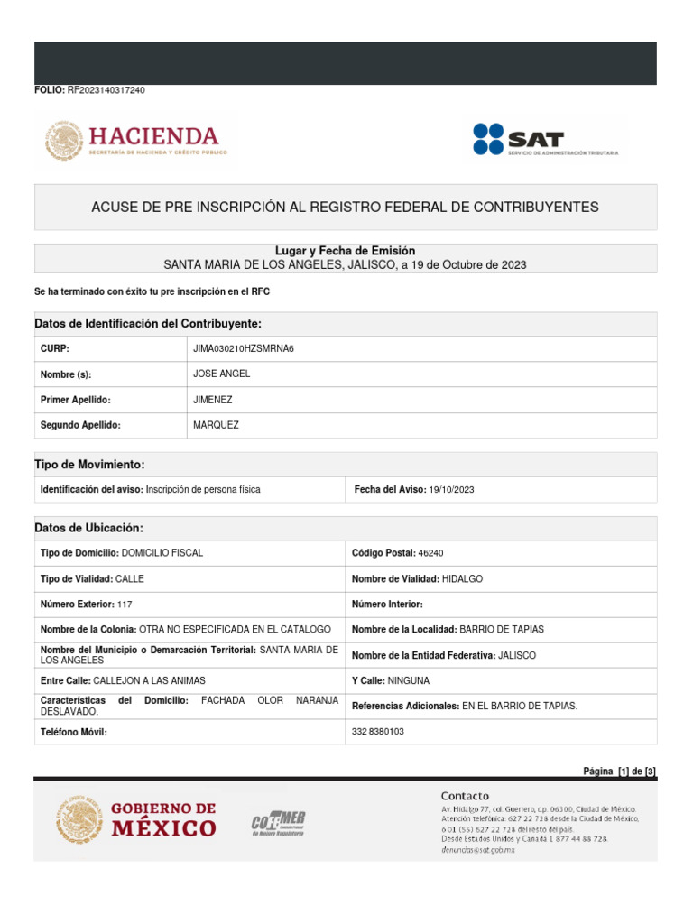 Preinscripción RFC: José Ángel Jiménez | PDF | Gobierno