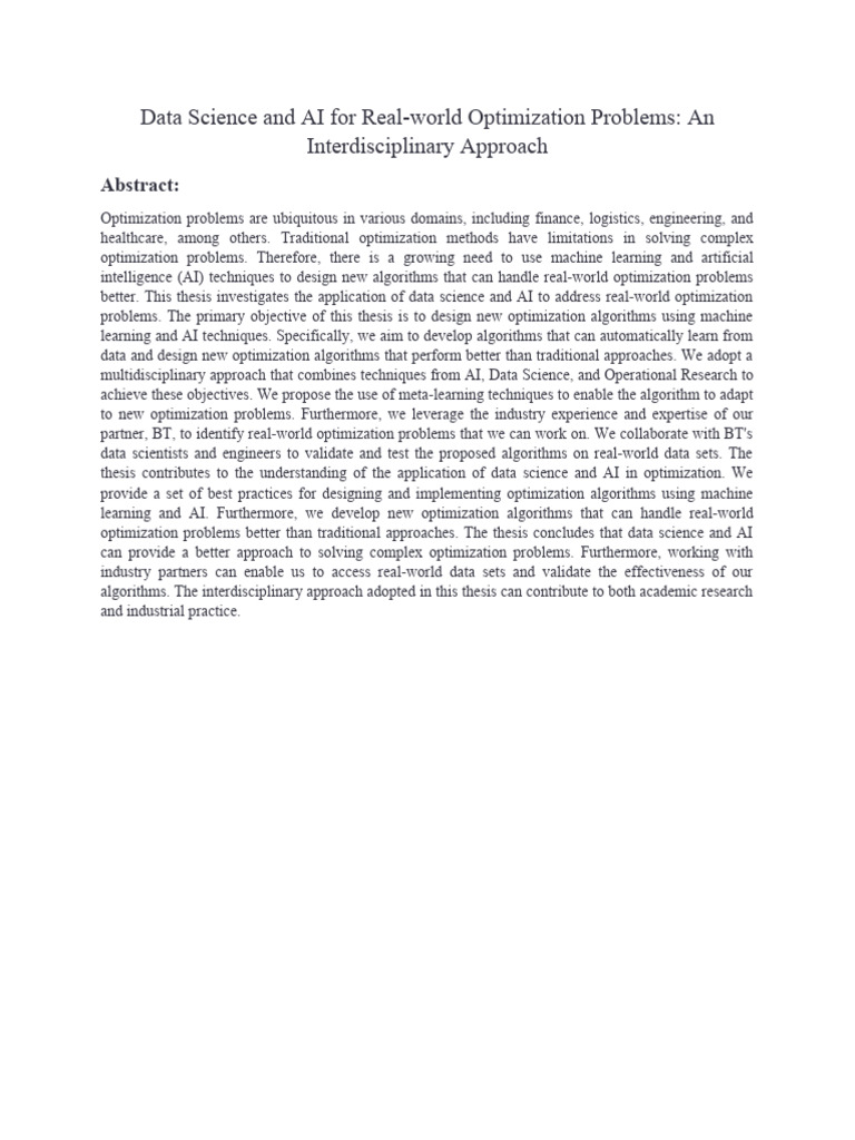 Data Science and AI For Real-World Optimization Problems An ...