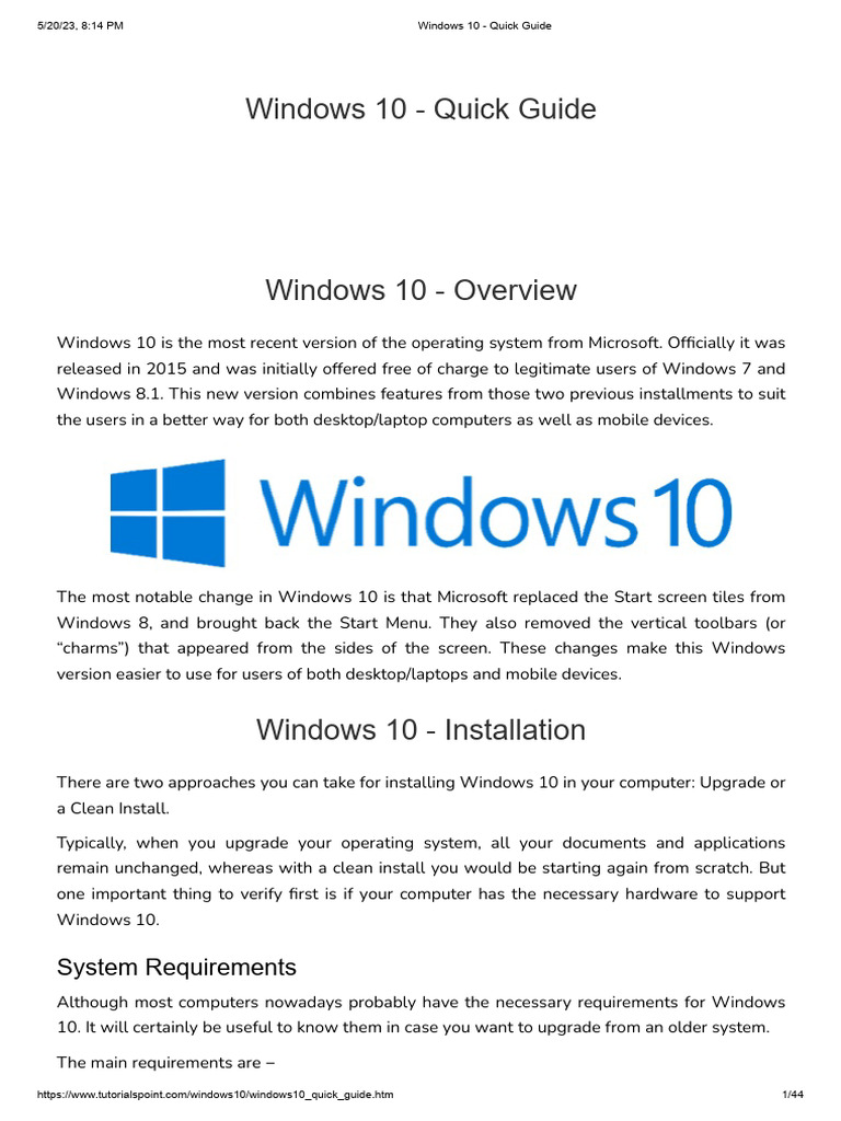 Windows 10 - Quick Guide | PDF | Window (Computing) | Windows 10