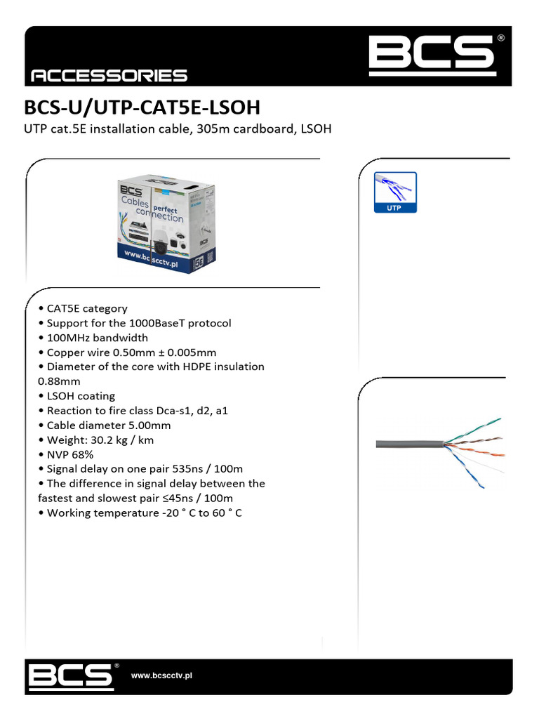 Eng - Datasheet - BCS U UTP CAT5E LSOH | PDF