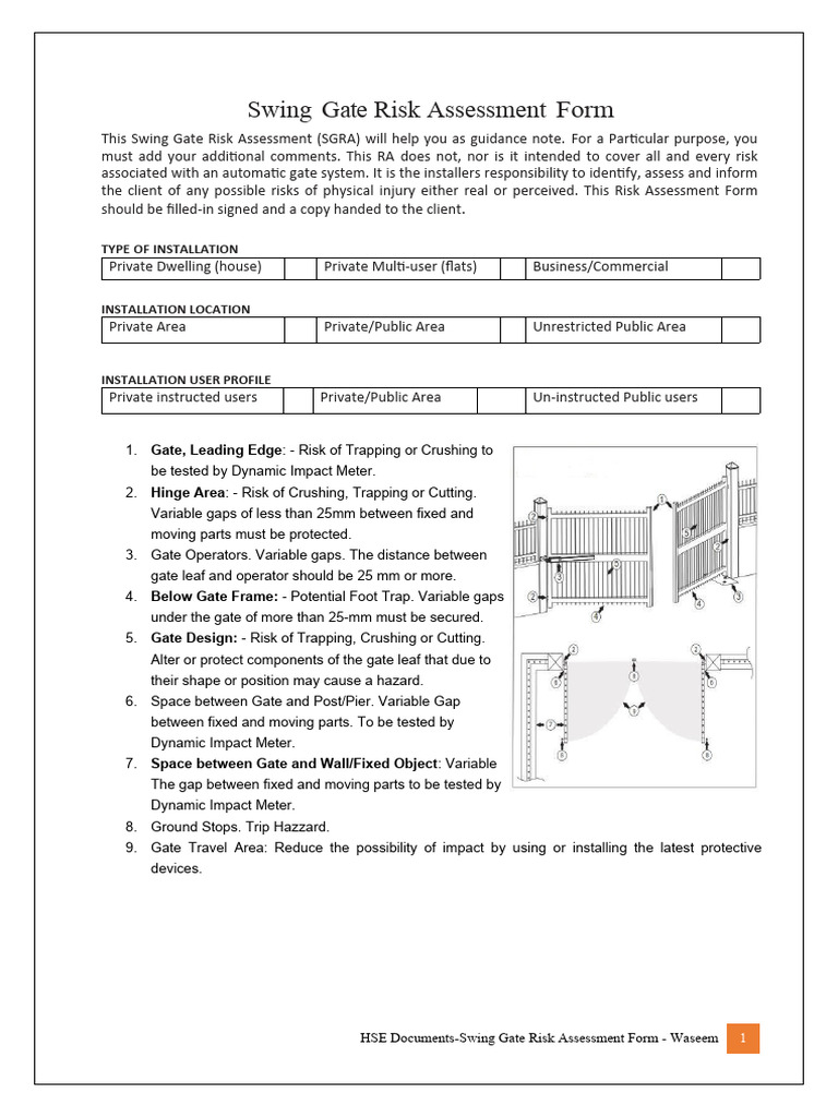 Swing Gate Risk Assessment Guide | PDF | Risk | Risk Assessment