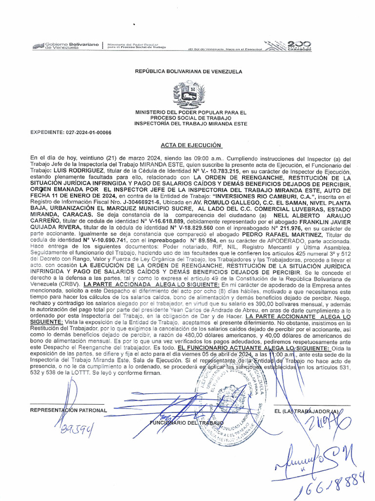 Acta de Ejecucion | PDF