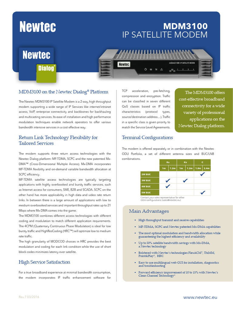 Newtec Mdm3100 On The Dialog Platform | PDF | Modem | Multicast Newtec Mdm3100 On The Dialog Platform | PDF | Modem | Multicast
