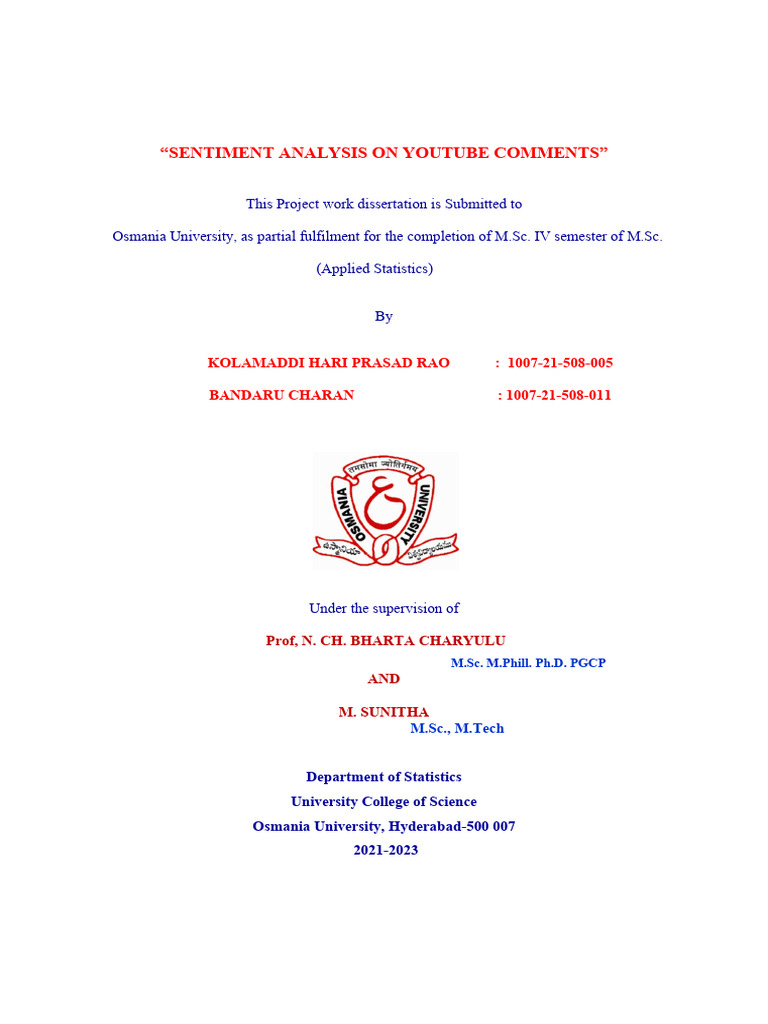 “SENTIMENT ANALYSIS ON YOUTUBE COMMENTS” | PDF | Linear Regression | Machine Learning