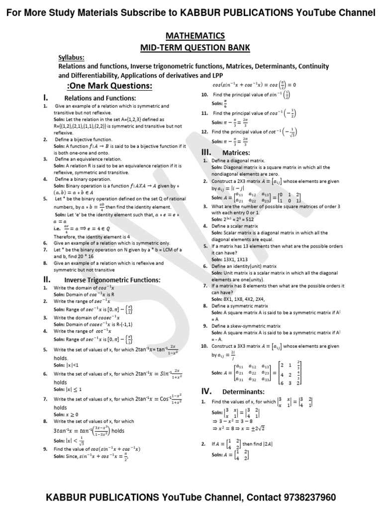 Math Mid-Term Prep for Students | PDF | Matrix (Mathematics) | Function ...