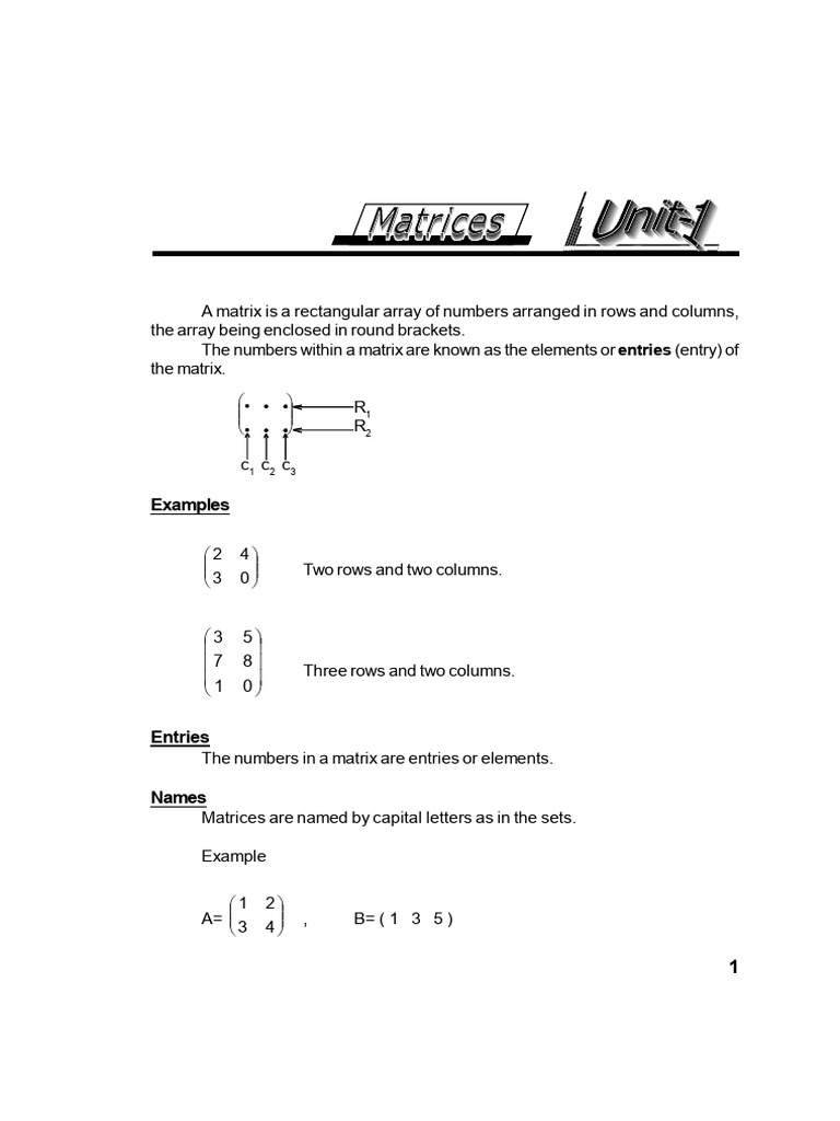 S2 Unit 1 | PDF | Matrix (Mathematics) | Mathematical Physics