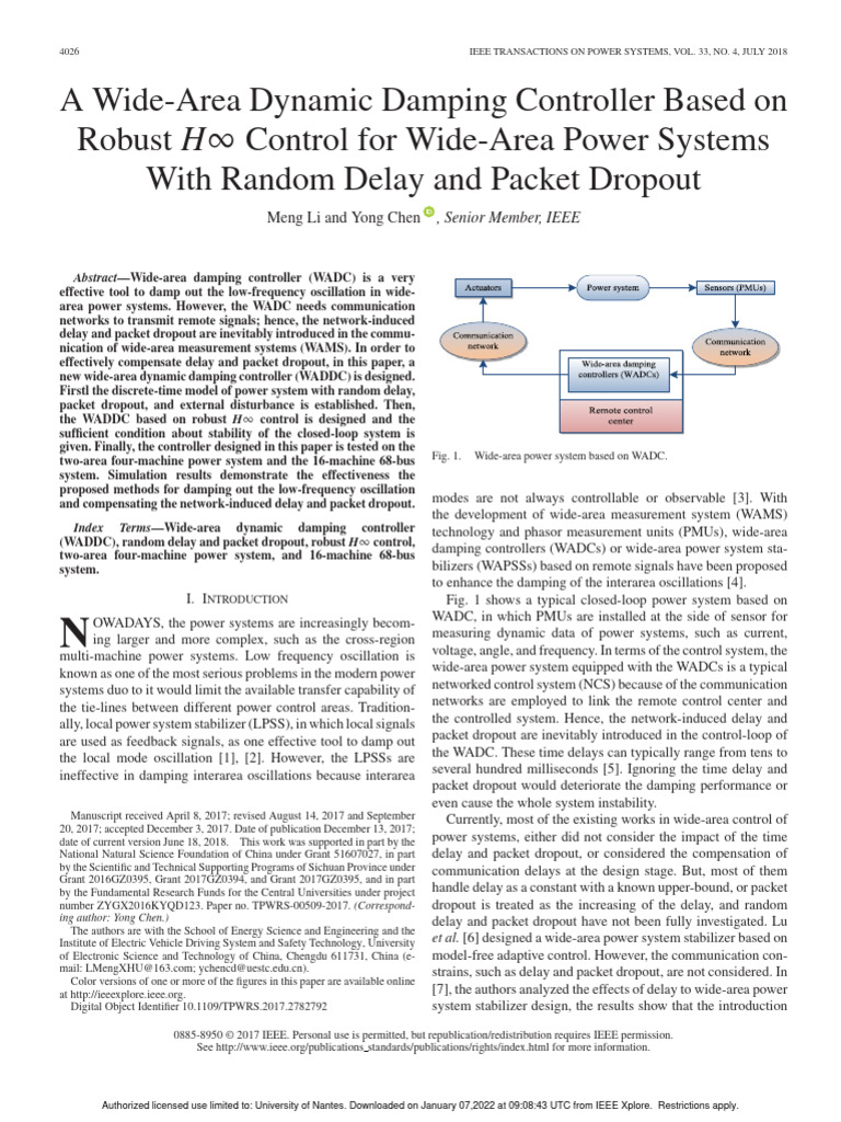 A Wide-Area Dynamic Damping Controller Based On Robust H Control For ... A Wide-Area Dynamic Damping Controller Based On Robust H Control For ...