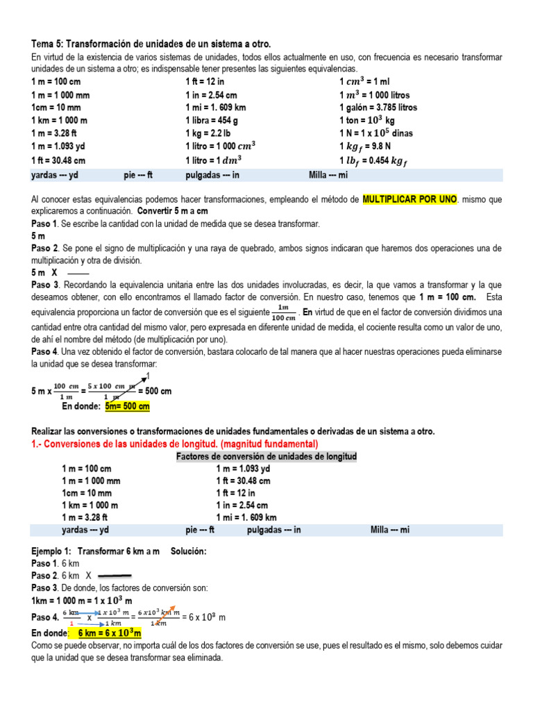 Tema 5 Transformaci-N de Unidades de Un Sistema A Otro | PDF | Probabilidades y estadísticas ...