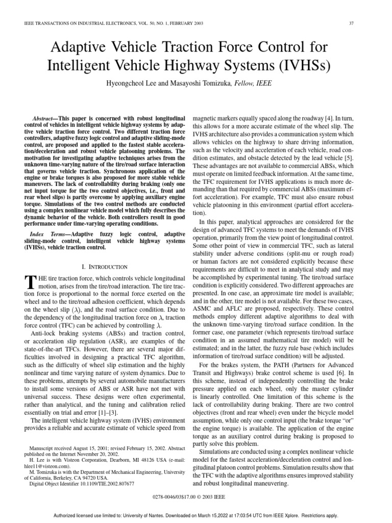 Adaptive Vehicle Traction Force Control For Intelligent Vehicle Highway ...